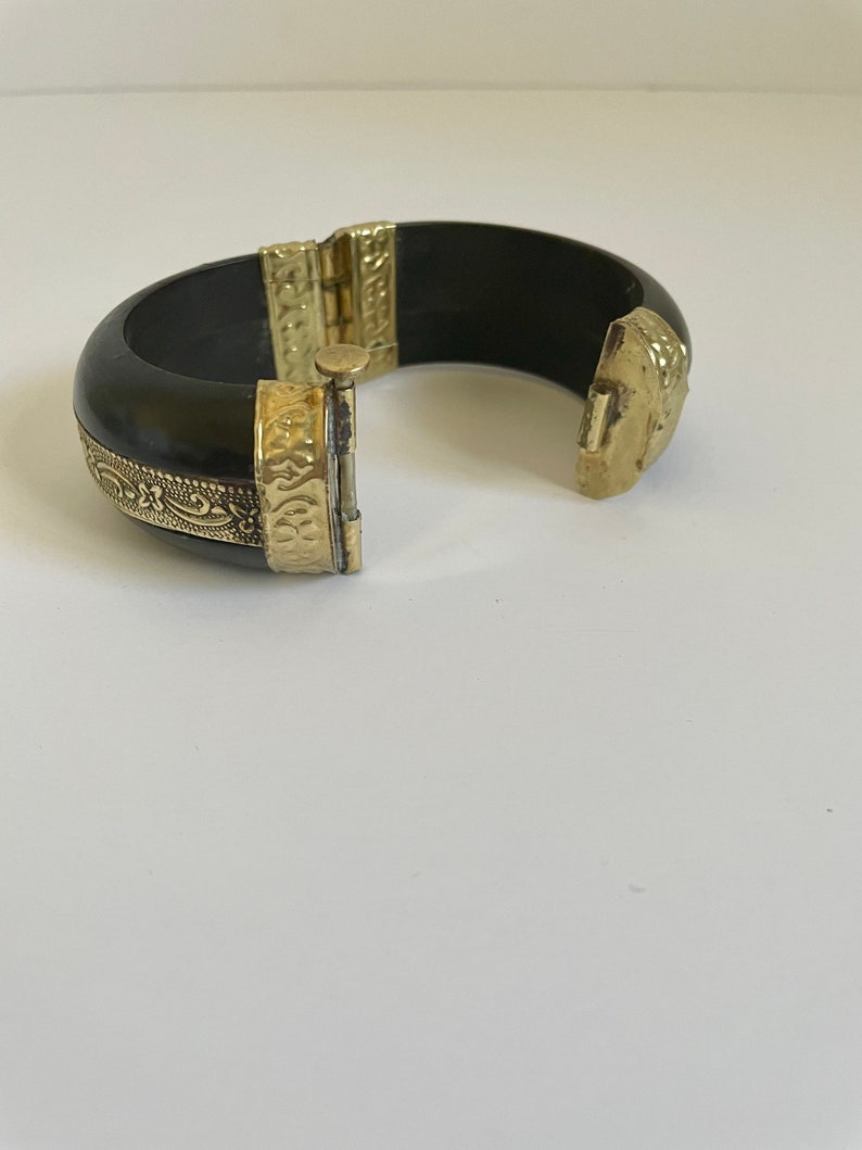 Vintage Wood Gold Brass Metal Bangle Bracelet Circa 1970s 70s - Etsy