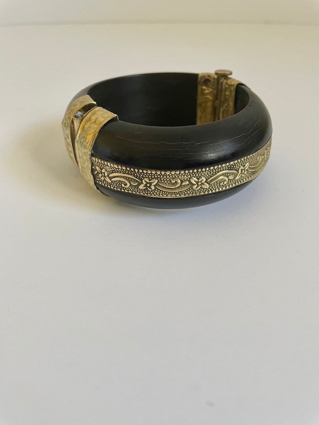 Vintage Wood Gold Brass Metal Bangle Bracelet Circa 1970s 70s - Etsy