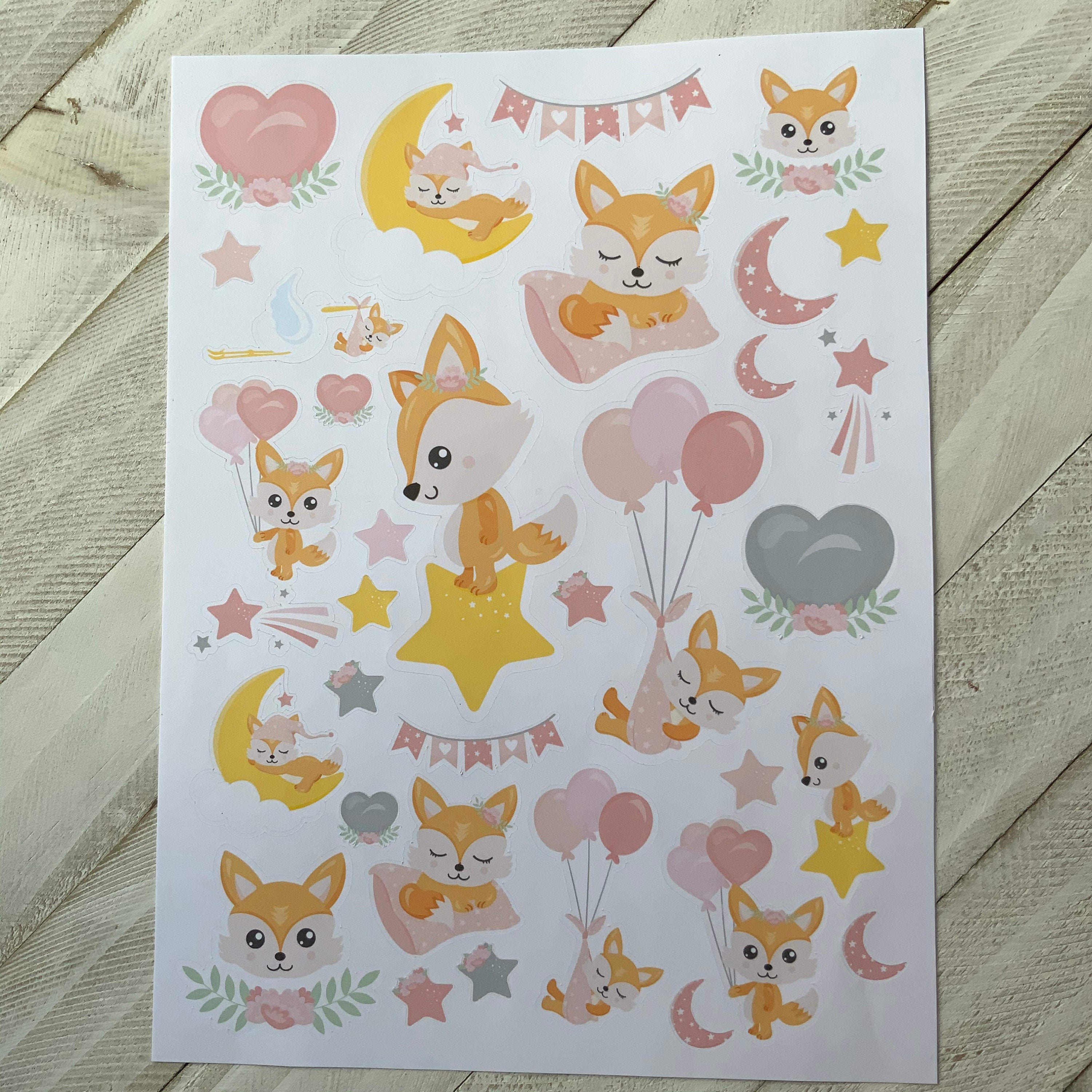 Baby Girl Fox Sticker Sheet, Scrapbook Stickers, Planner Stickers, Baby ...