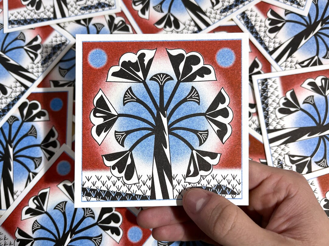 Mini Risography Card of Dandelion Flower, Modern Illustration With ...