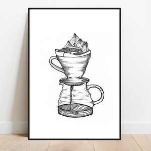 V60 Coffee Brewing / Hand Drawn Art Print - Etsy