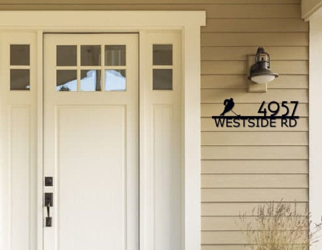 Hockey Family Metal Address Sign: Modern House Number Plaque - Etsy