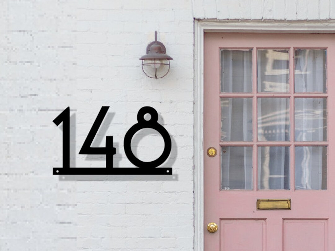 Mid Century Metal House Number Plaque - Contemporary Home Address Sign ...