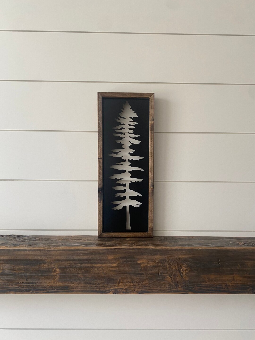 Sitka Tree Metal Wall Art: Stained Wood Frame, Cabin Decor - Etsy