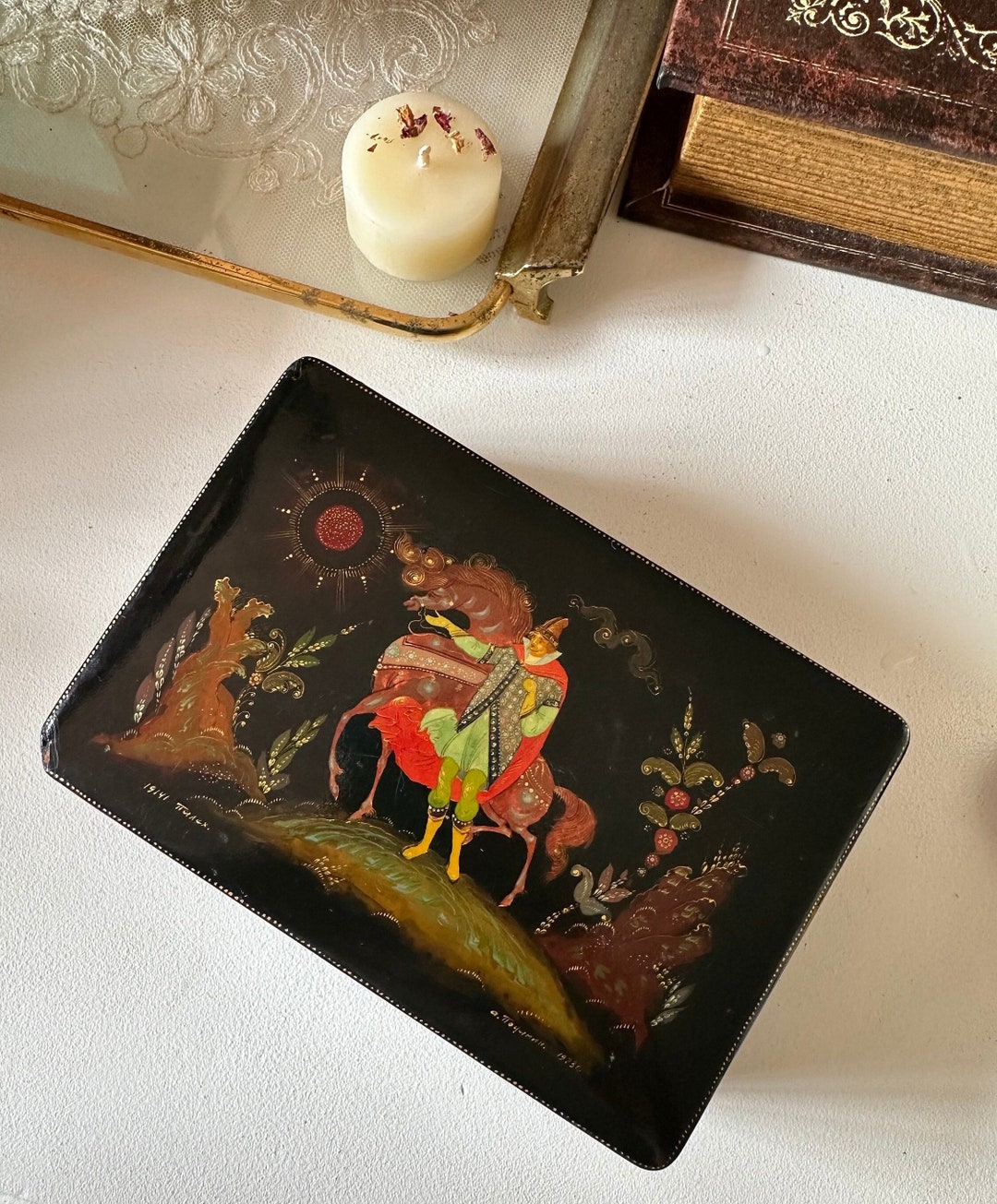 1973 Russian Palekh Traditional Folklore Lacquer Box Signed by Artist ...