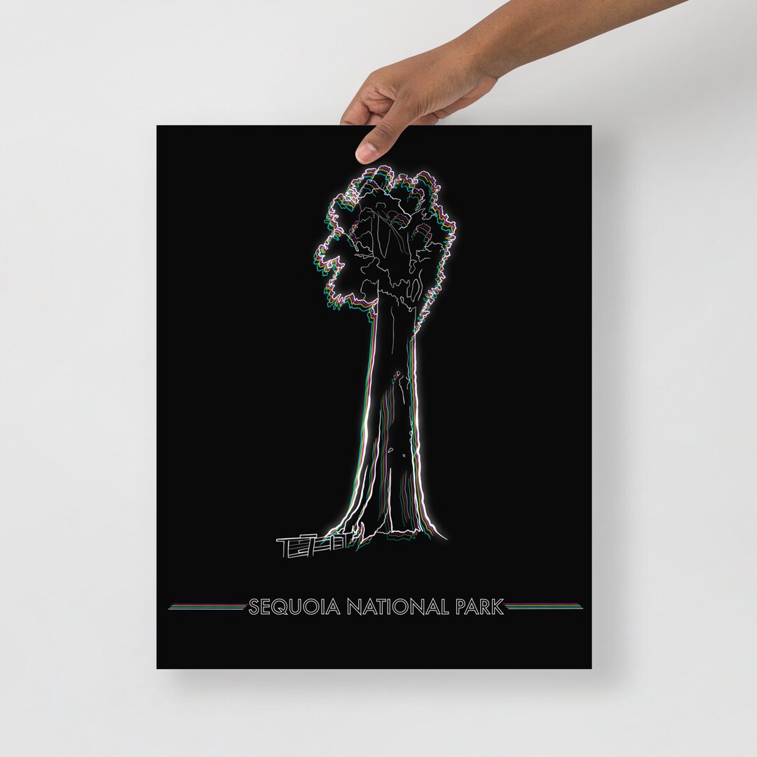 Sequoia National Park Chromatic Line Art, Minimalist Poster, Neon Glow ...