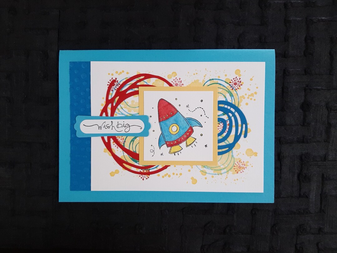 Blue, Red and Yellow Rocket Boy Birthday/any Occasion Handmade Card - Etsy