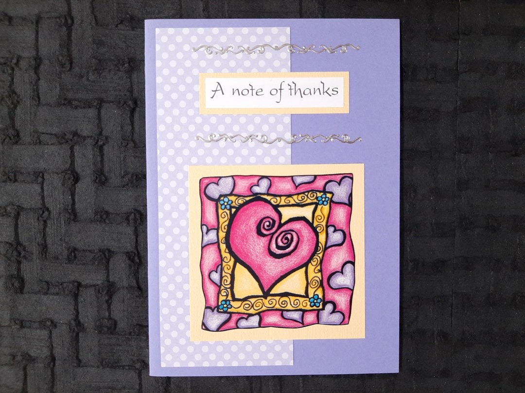 Pretty Pink Heart Note of Thanks Blank Card - Etsy
