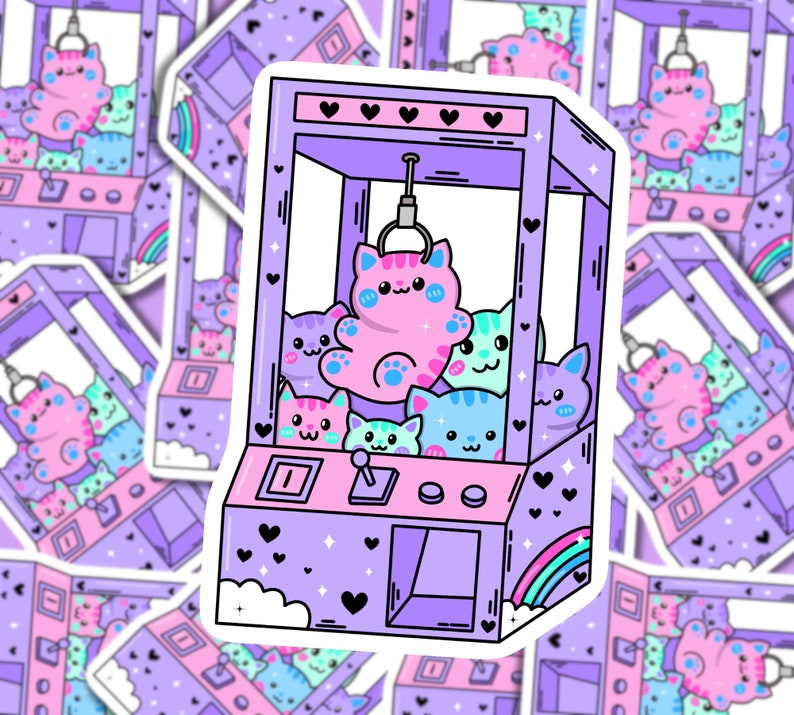 Claw Machine Sticker / Cute Kitty Sticker / Kawaii Pastel Sticker ...