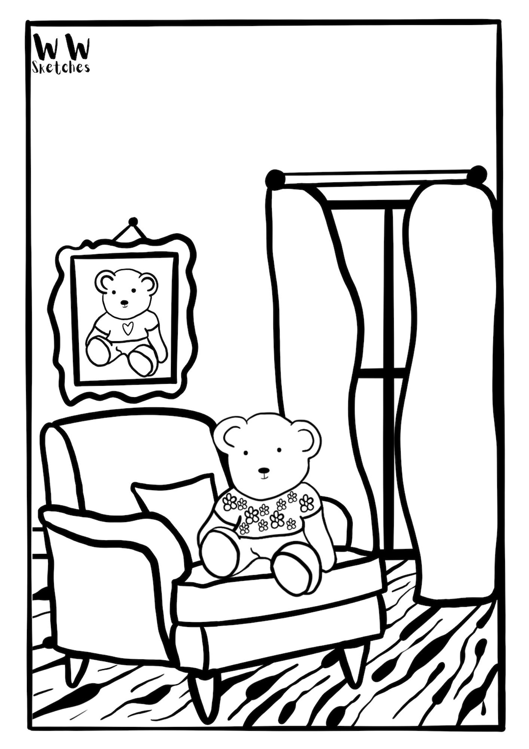 Cozy Bear A4 Colouring Page - Etsy