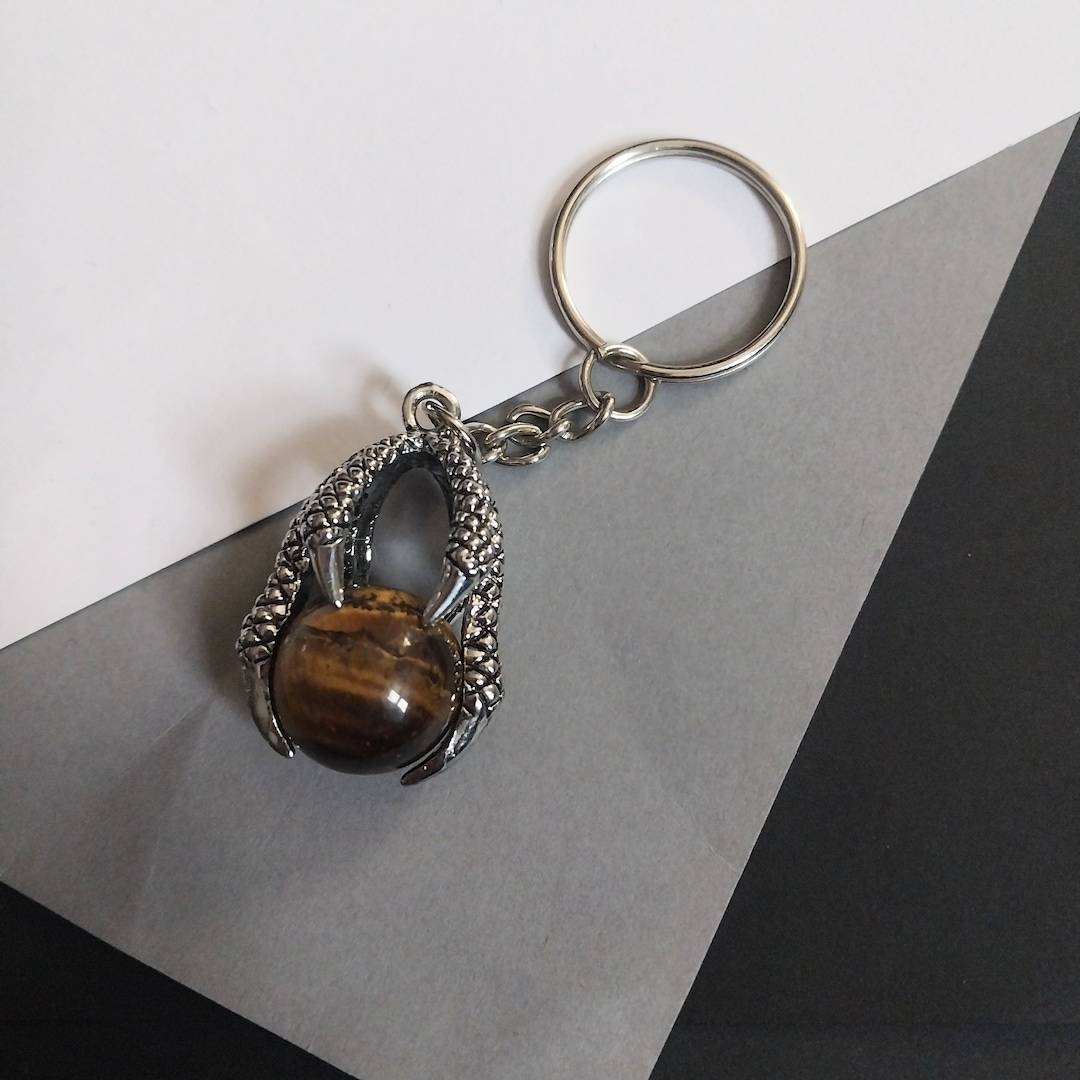 Tigers Eye Stone Held by Claw Keychain, Amethyst Keychain, Claw ...