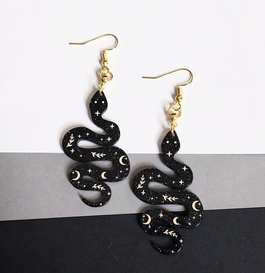 Long Lightweight Black Snake Dangling Earrings, Nickel Free and ...