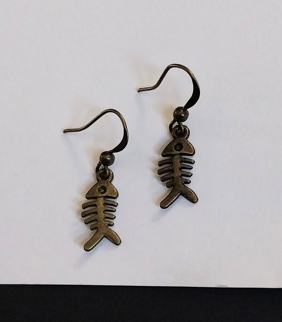 Tiny Bronze Fishbone Earrings, Fish Skeleton Earrings, Fish Bone ...