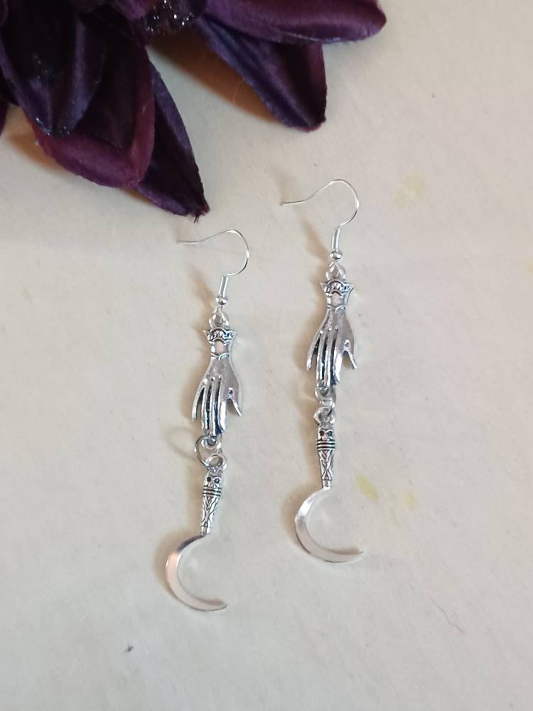 Hand Holding Silver Sickle Dangling Earrings With Nickel Free - Etsy
