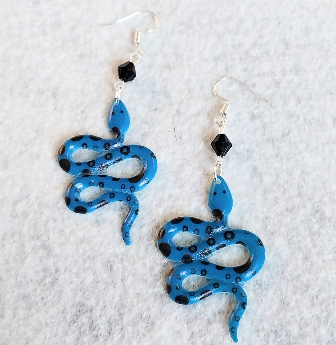 Lightweight Blue Snake Dangling Drop Earrings, Hypoallergenic and ...