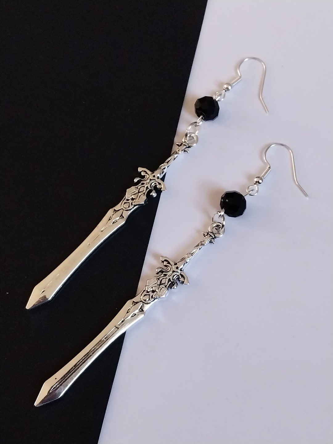 Antiqued Modern Style Sword Dangling Earrings, Sword Earrings, Hypoallergenic and Nickel Free ...