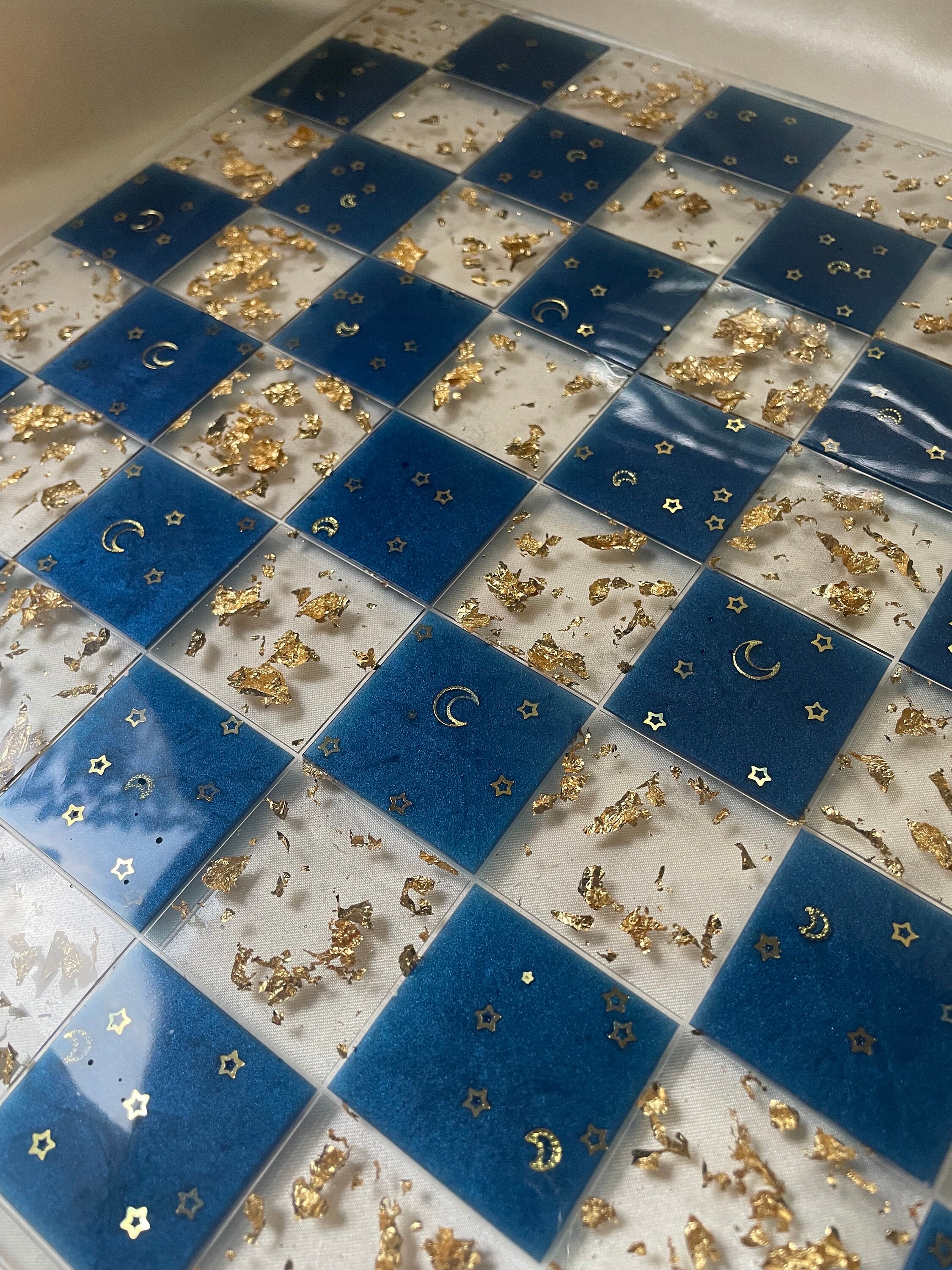 Navy Blue & Goldflake Starry Night Chessboard Gold Classy - Etsy