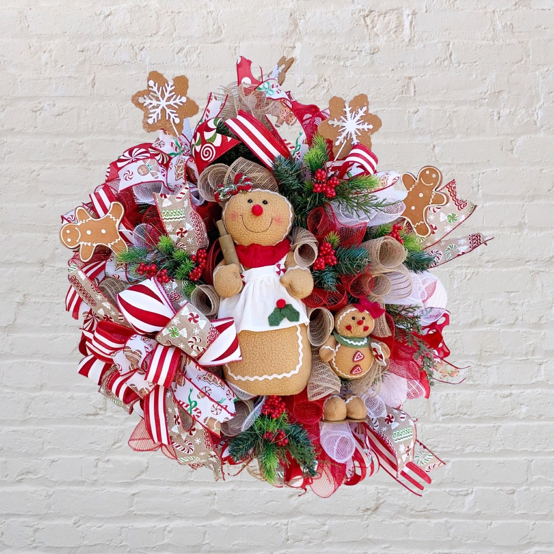 Gingerbread Mesh Wreath,gingerbread Door Decor,holiday Wreath,christmas ...