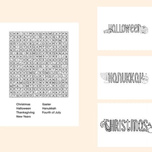 Holiday Word Search and Holiday Coloring Sheets| PDF Digital Download ...