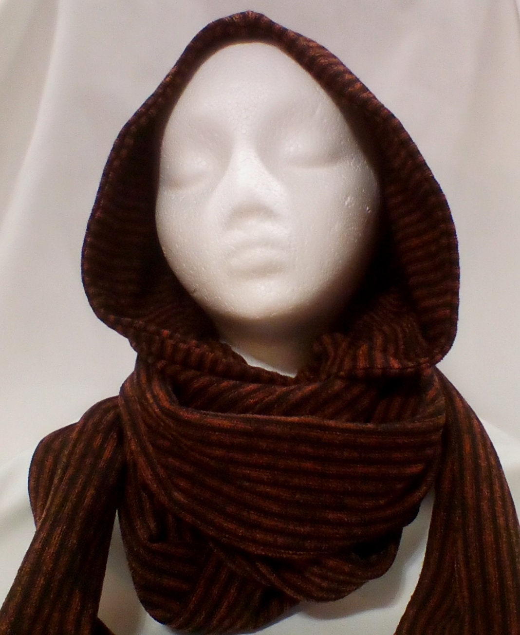 Copper Stripe Scarf With Attached Hood Cut & Sew Soft Knit - Etsy Canada