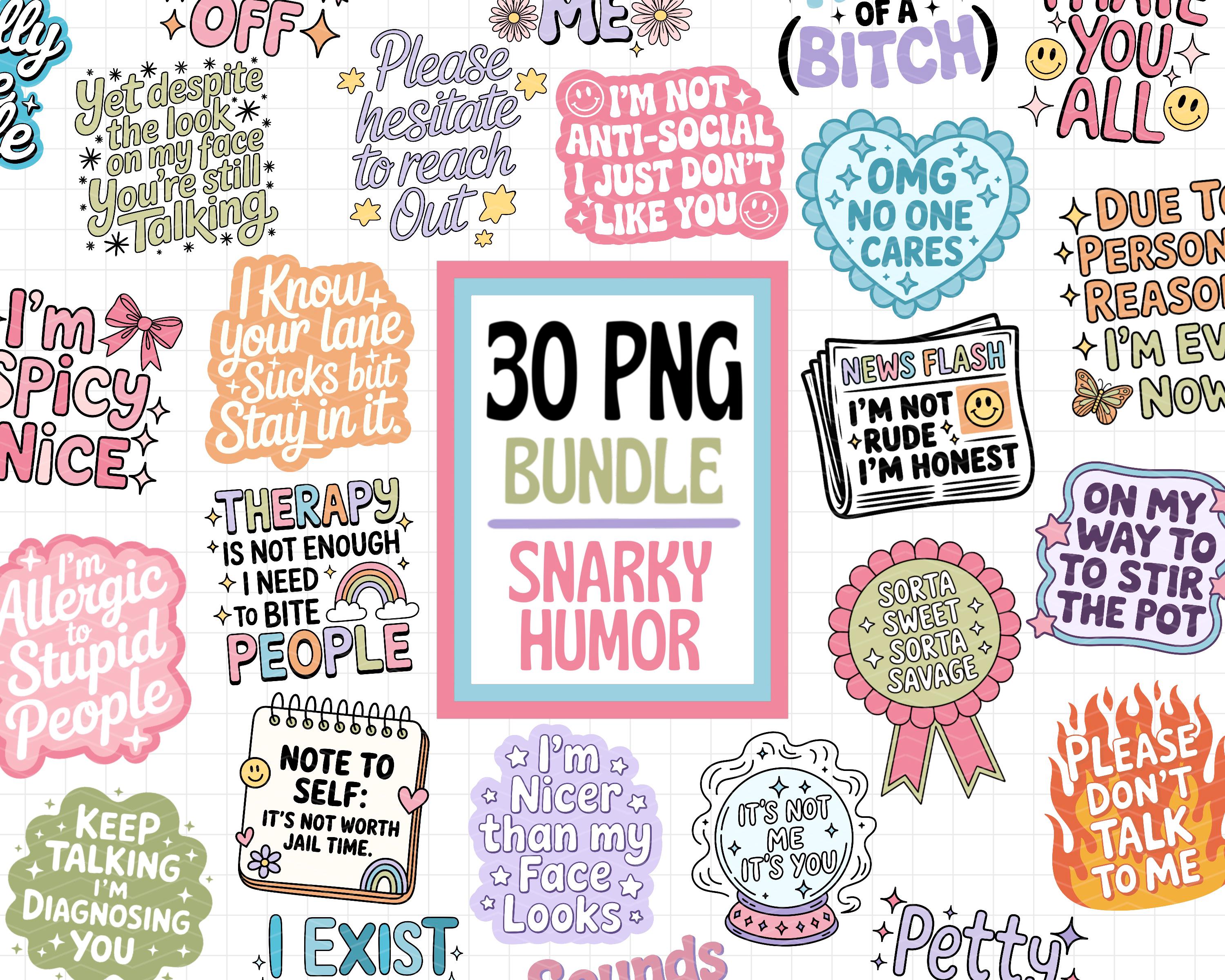 Snarky Humor Png Bundle, Trendy PNG Bundle, Sarcastic Cursing Png ...
