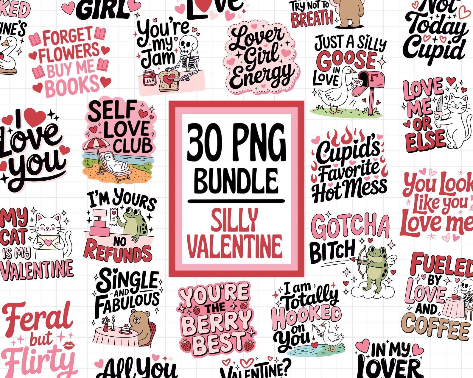 Silly Valentine PNG Bundle, Trendy PNG Bundle, Valentines Day Sticker ...