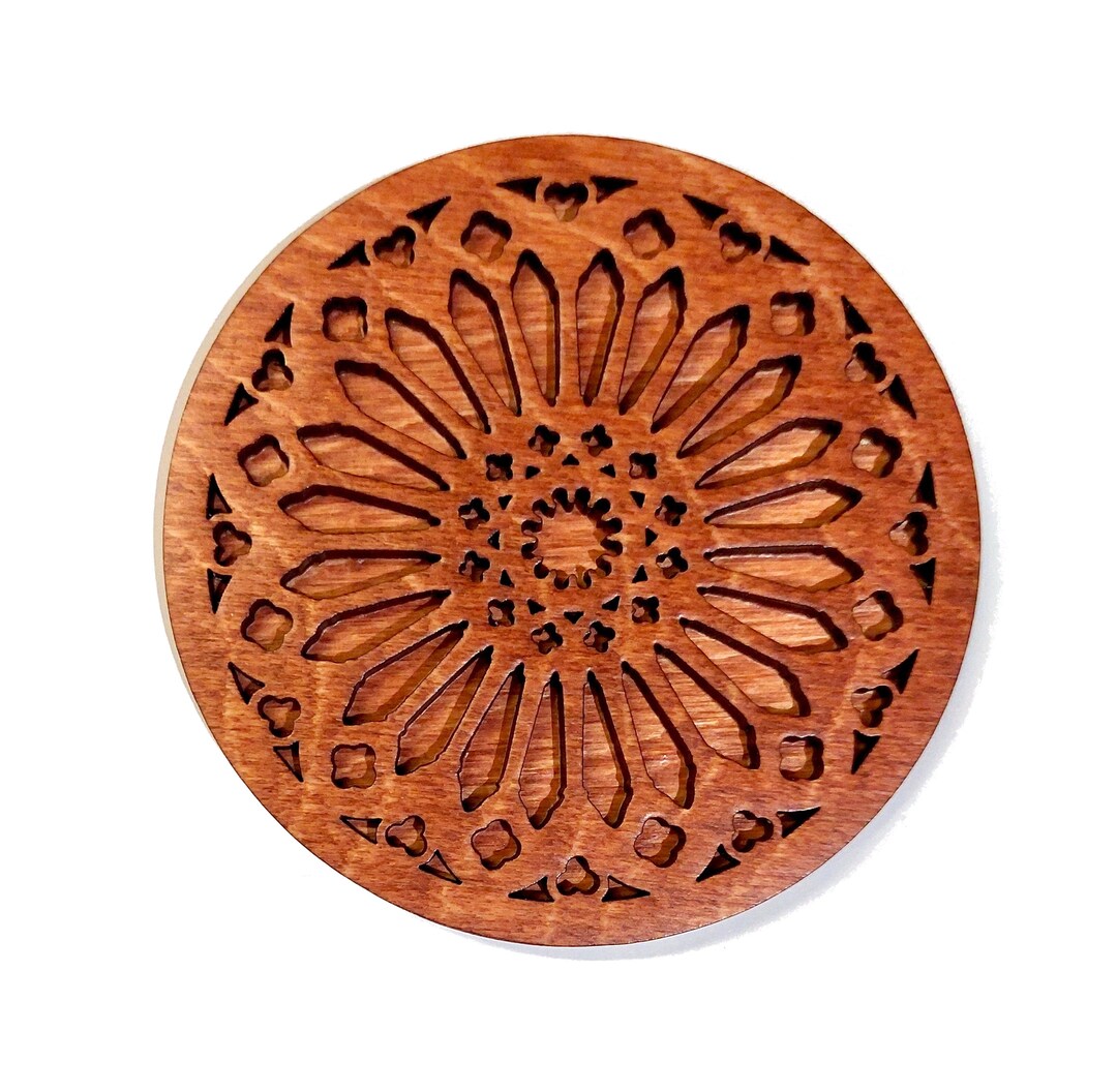 Gothic Waterproof Wooden Coaster, Cathedral Rose Window Inspired ...