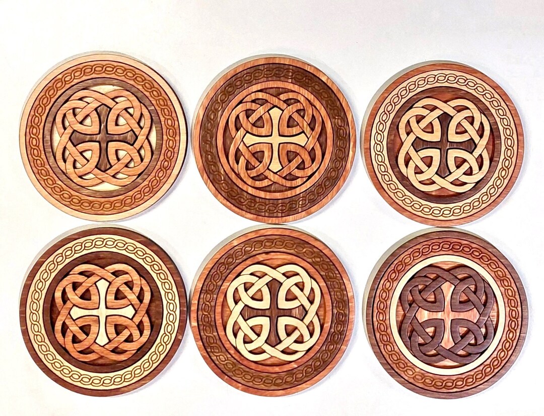 Irish Knotwork Waterproof Wooden Coasters, Set of 6, Celtic Heritage ...