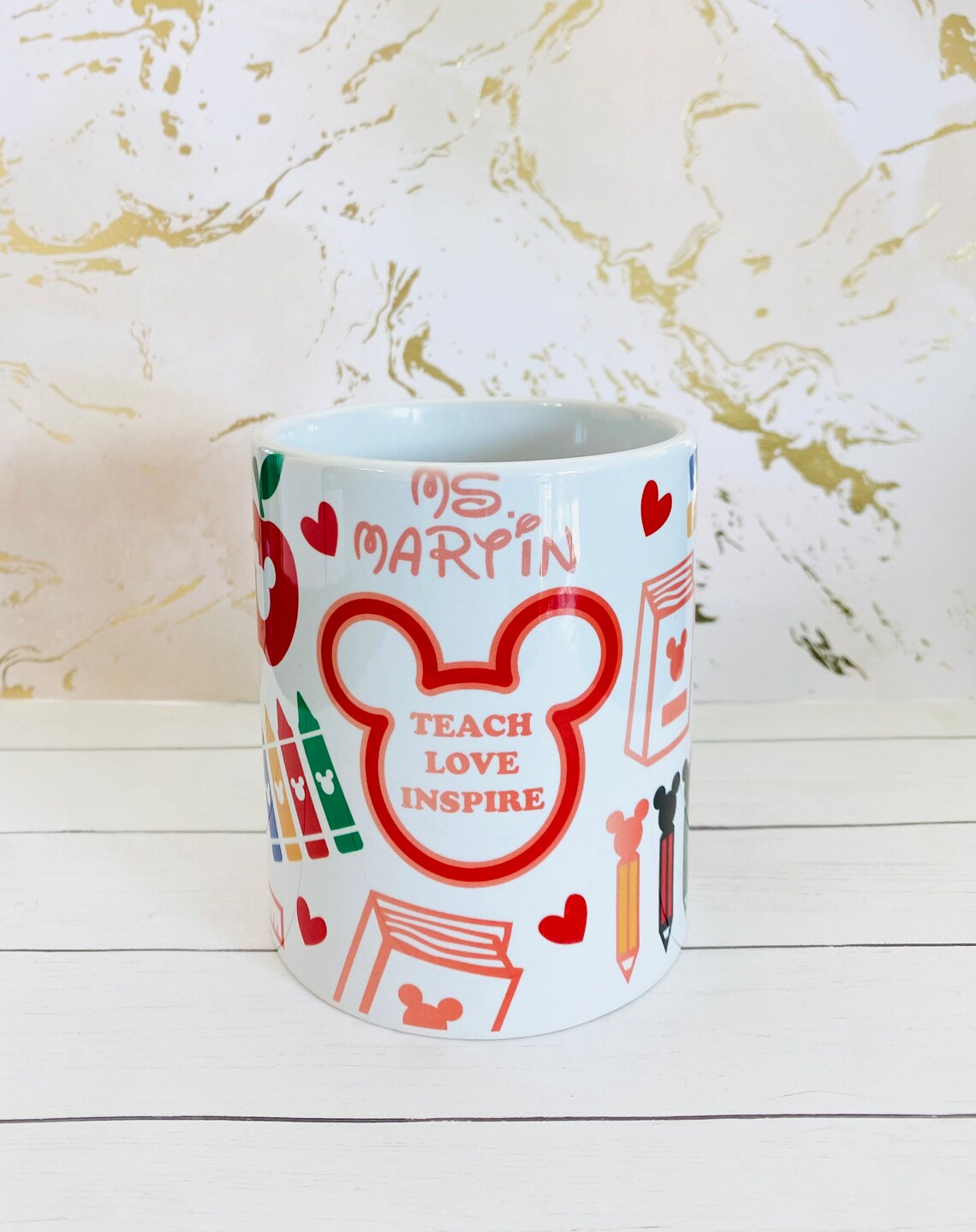 Personalized Mouse Ears Mug Teacher Inspire , Disney Teacher Mug ...