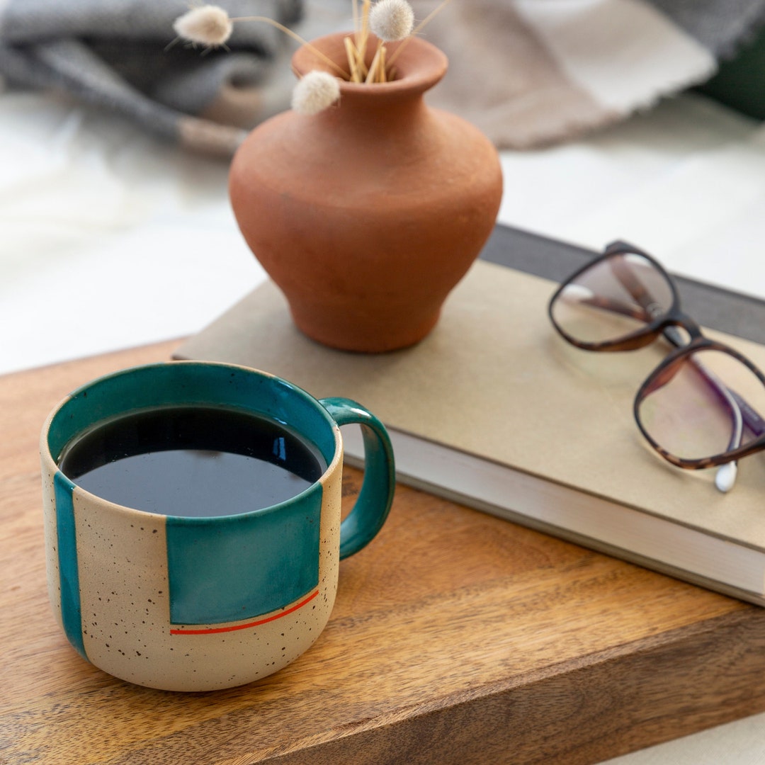 Extra Large Green Stoneware Mug: Handcrafted Rustic Pottery Tea Cup - Etsy