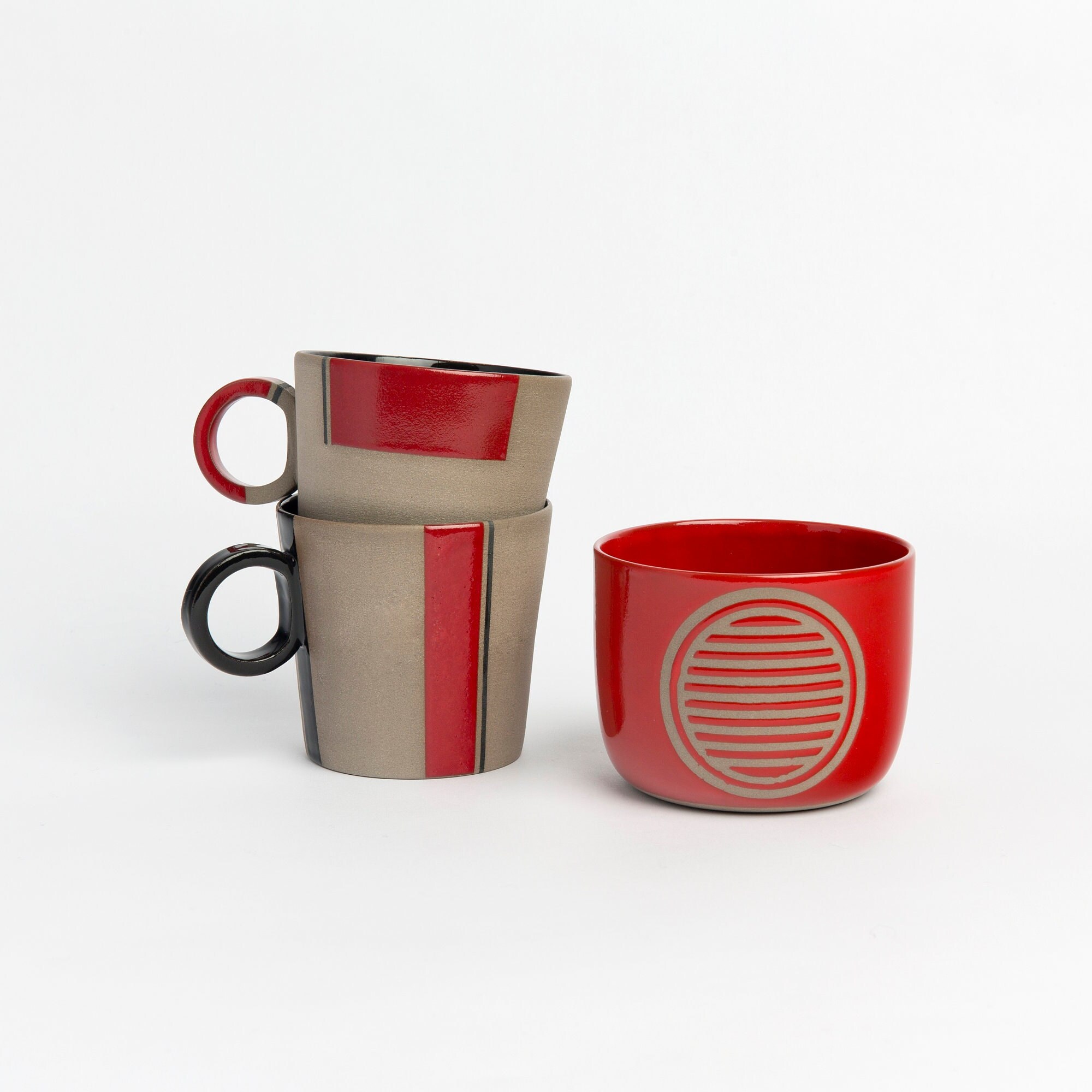 Red Handmade Stoneware Mug Set Red Contemporary Pottery Mug - Etsy