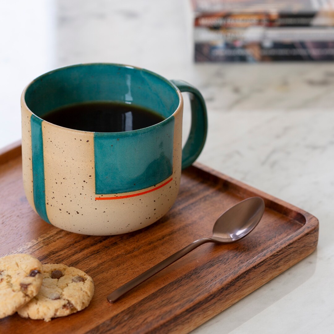 Handmade Green Stoneware Mug: Modern Earthy Pottery - Etsy
