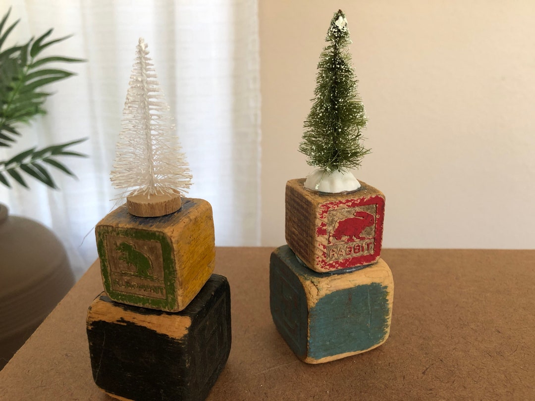 Wooden Block Christmas Tree Decorations - Etsy