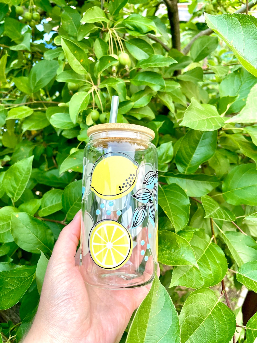 16oz Glass Can Lemons Glass Cup Cute Lemon Cup Fruit - Etsy