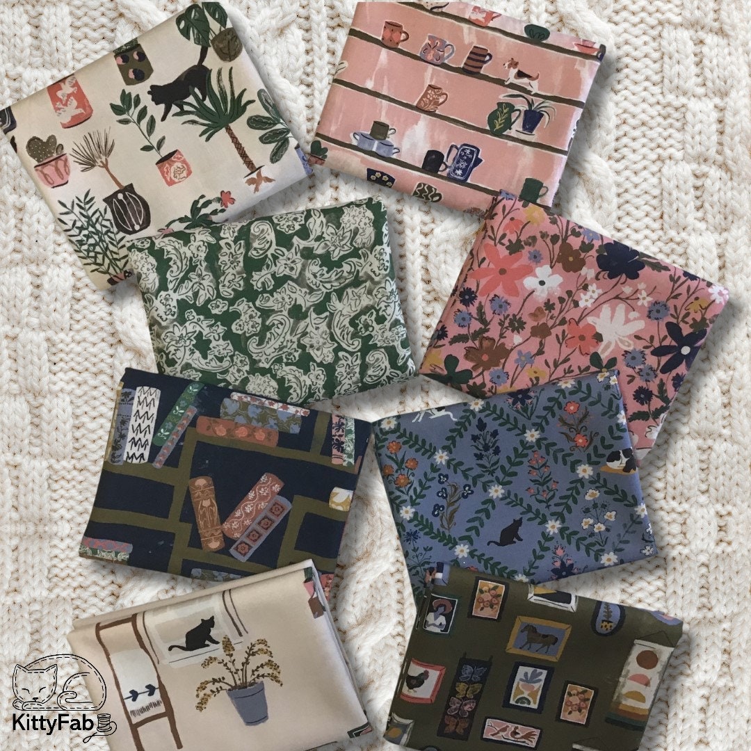 SANCTUARY 8 Piece Bundle Cloud9 Cats Plants Books Wall Art Florals Cotton Fabric Modern Quilting ...