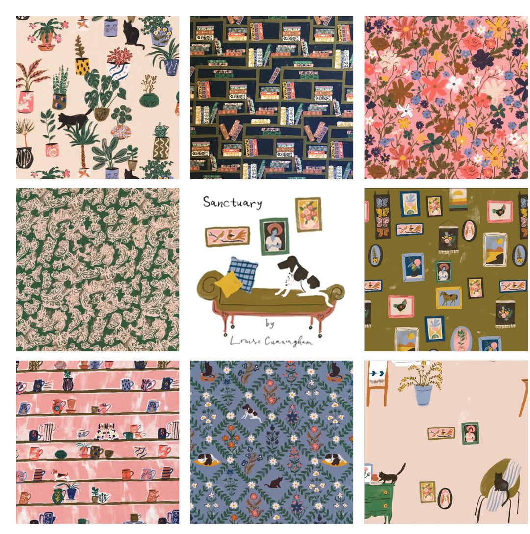 SANCTUARY | 8 Piece Bundle | Cloud9 | Cats Plants Books Wall Art Florals | Cotton Fabric ...