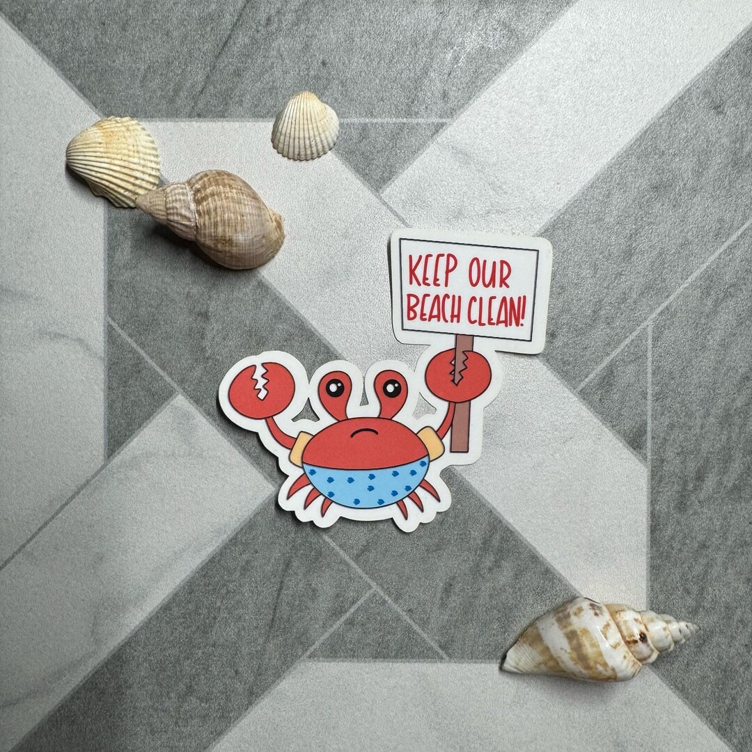 Crab "keep Our Beach Clean!" Sticker - Etsy