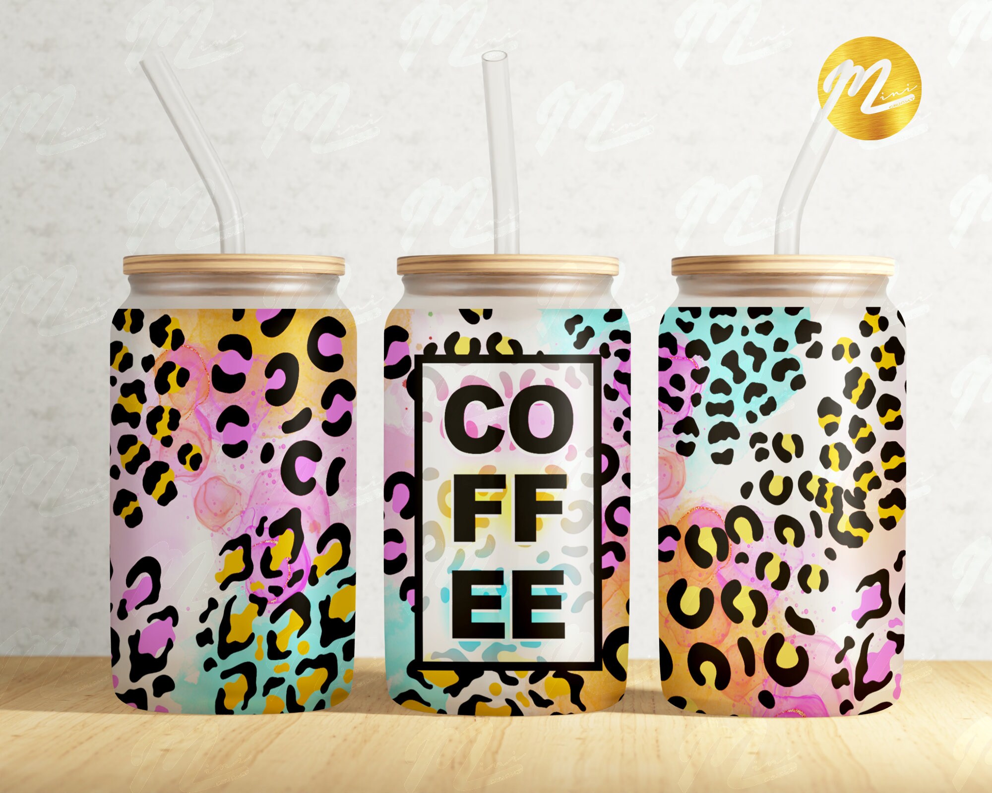 Can Glass Coffee Leopard Colorful Png Coffee Lover Can Glass - Etsy
