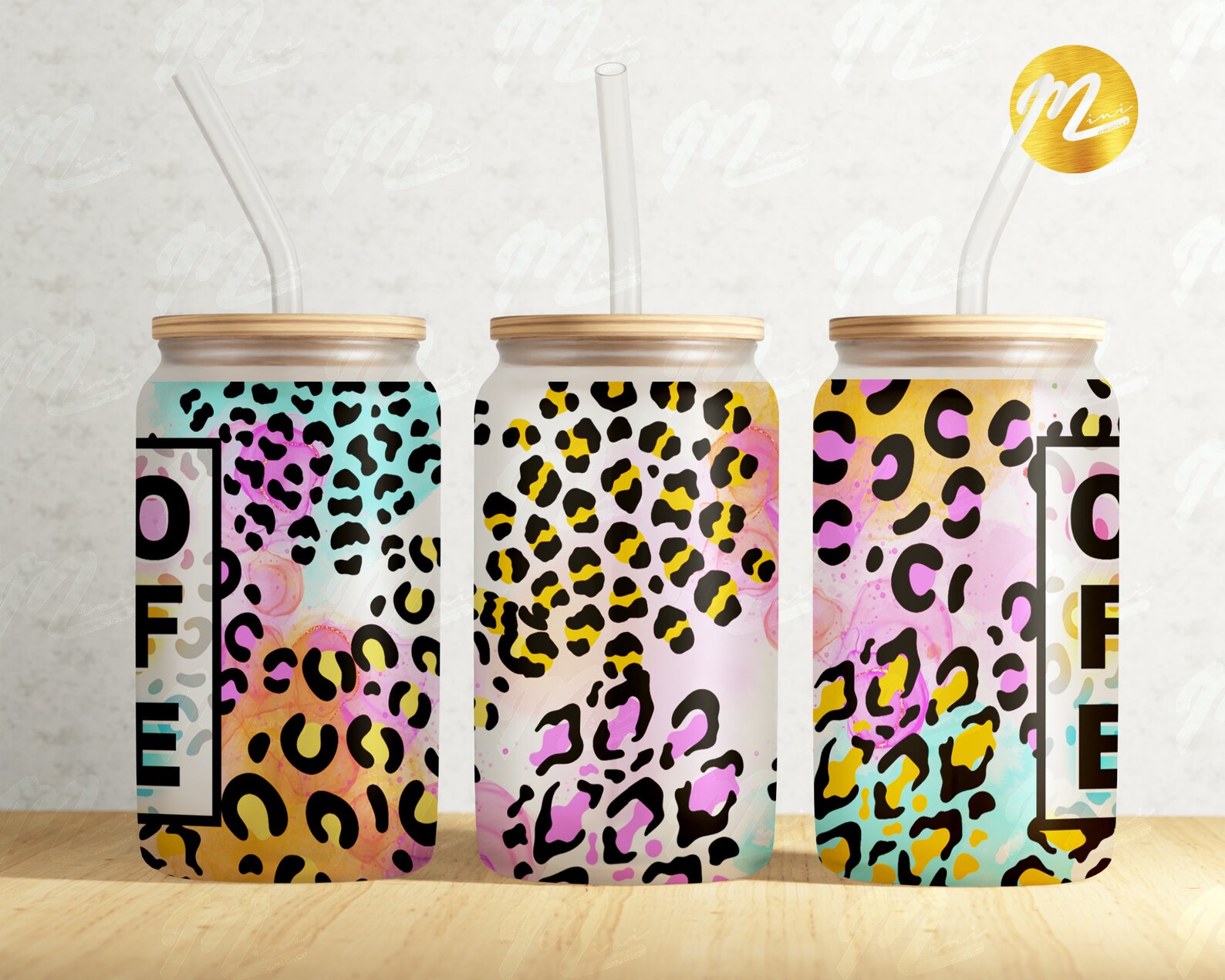 Can Glass Coffee Leopard Colorful Png Coffee Lover Can Glass - Etsy