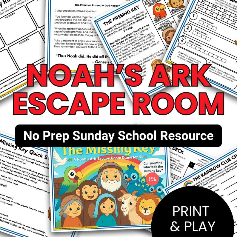 Noah's Ark Escape Room - Activity for Youth, Printable Bible Game for ...