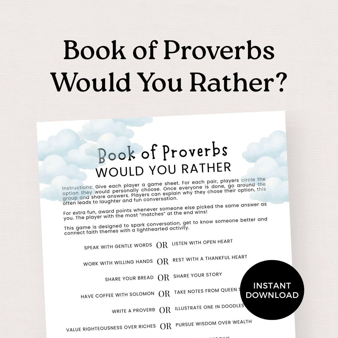 Would You Rather Bible Game, Proverbs This or That, Church Camp ...