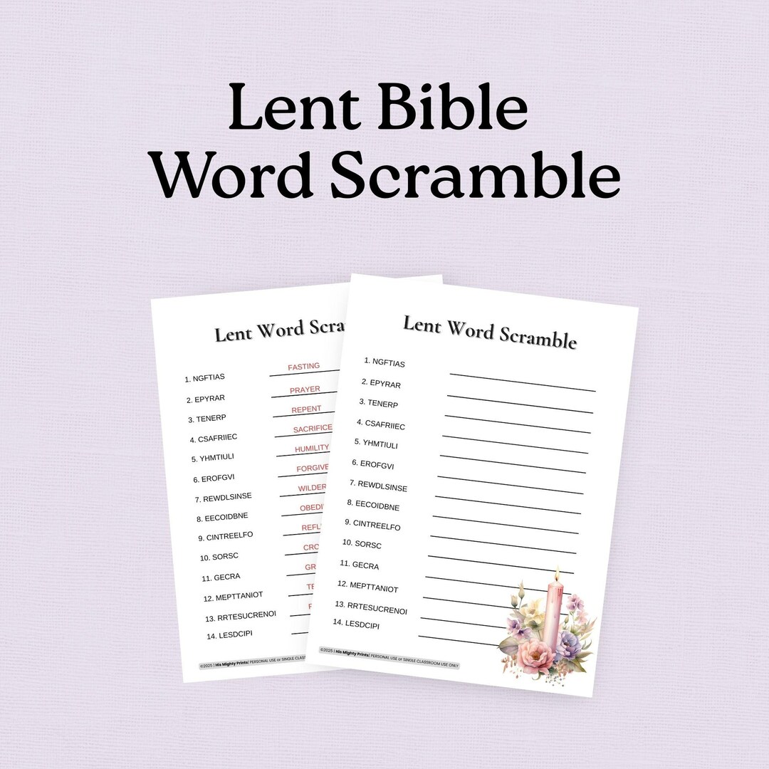Lent Bible Word Scramble Printable PDF Game for Church Groups, Faith ...