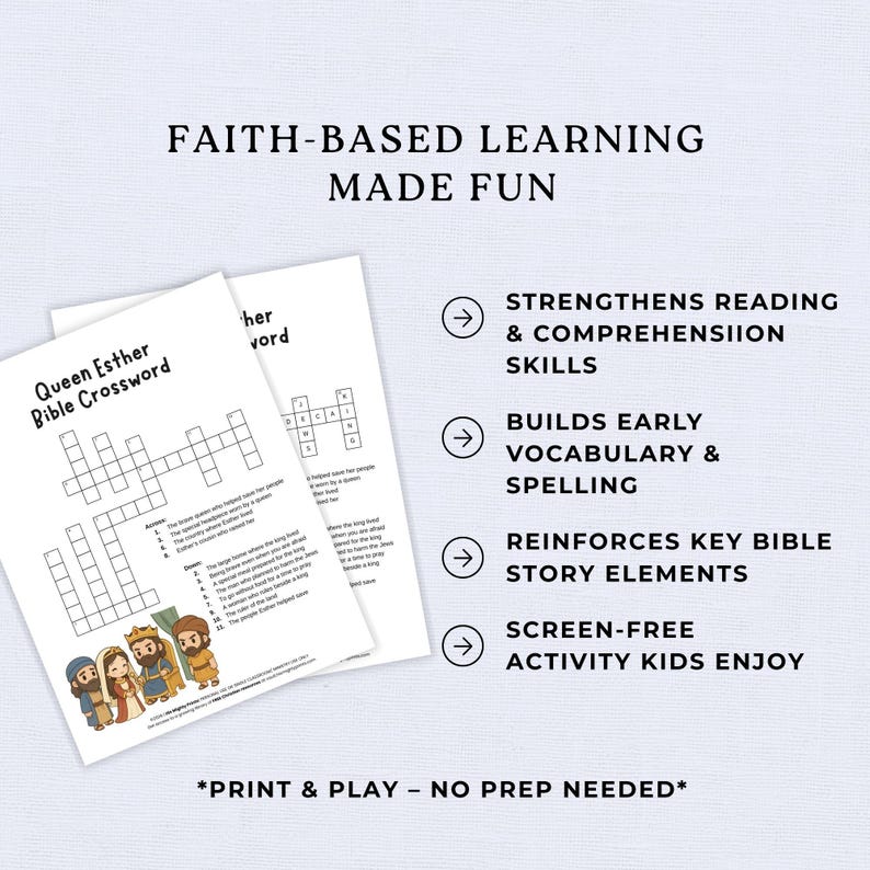Queen Esther Bible Crossword Puzzle Printable, Sunday School Activity ...
