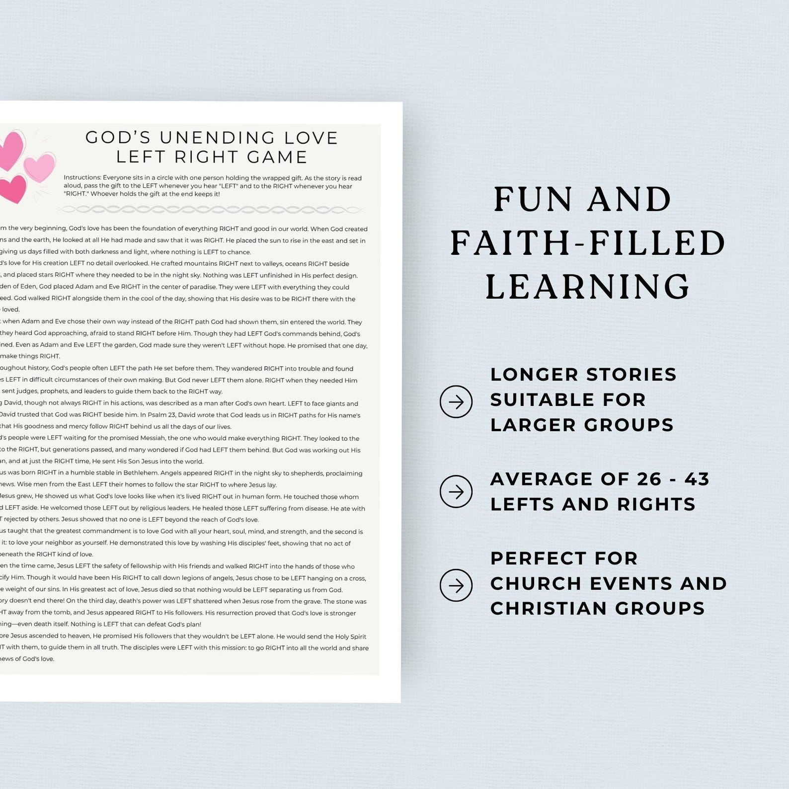 Gods Love Bible Left Right Game, Bible Study Printable, Sunday School ...