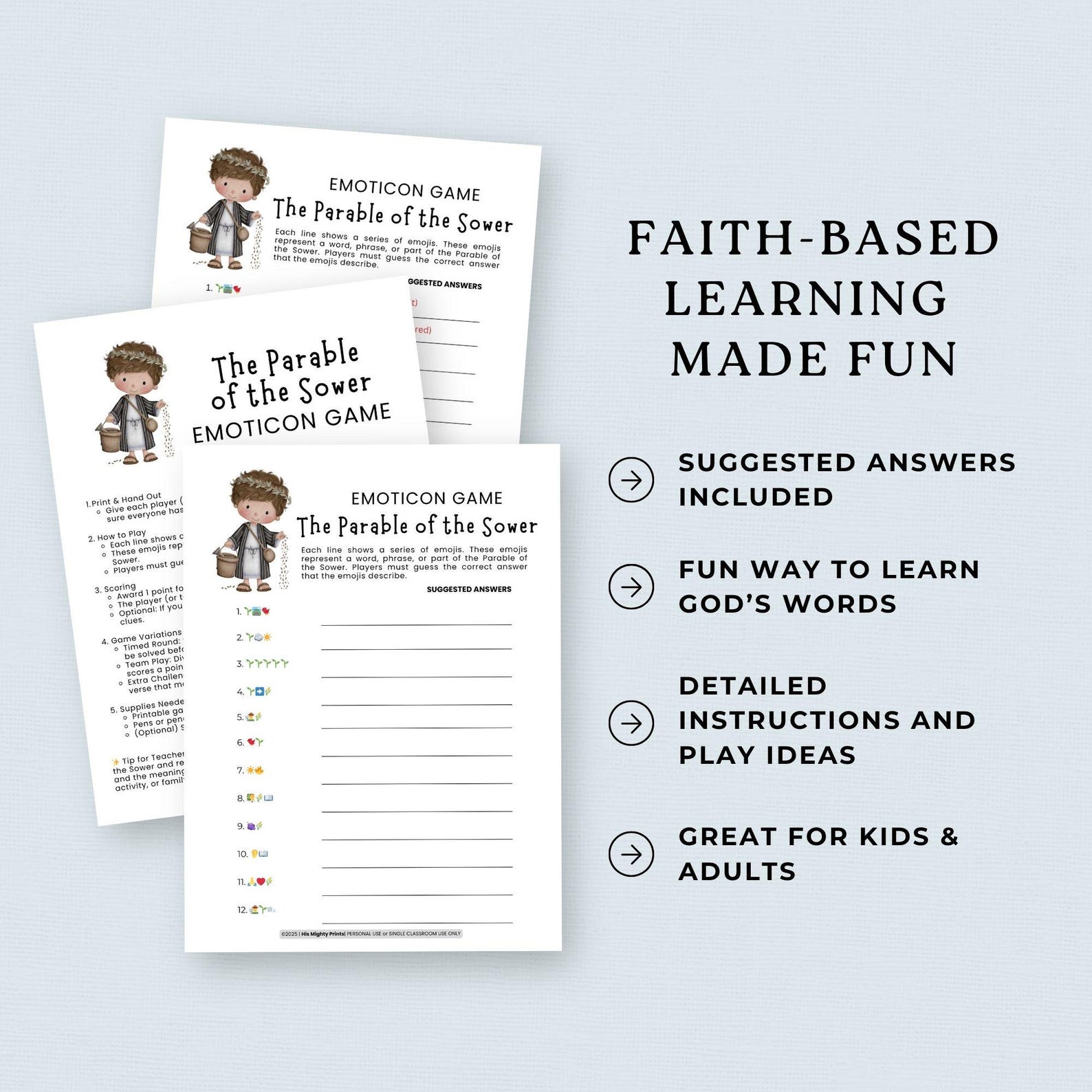 Parable of the Sower Emoticon Guessing Game Printable, Christian Faith ...
