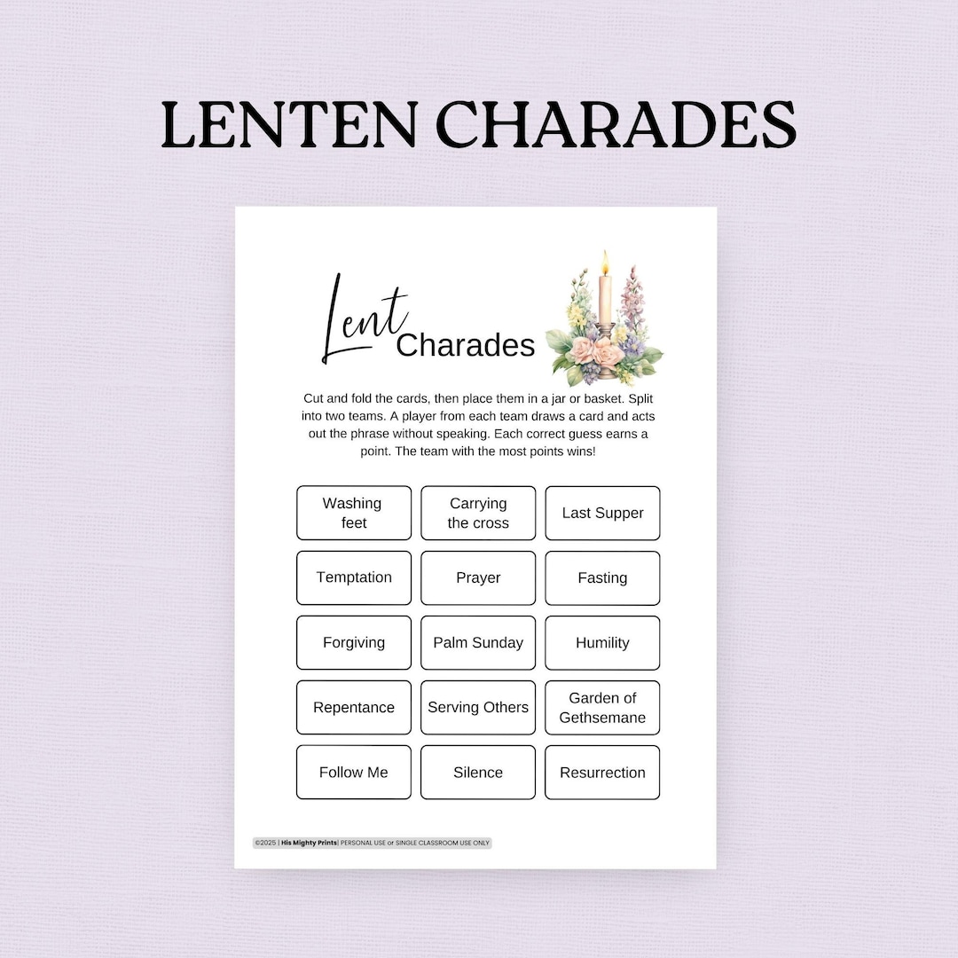 Lenten Charades Game Printable for Christian Church Groups, Bible Study ...
