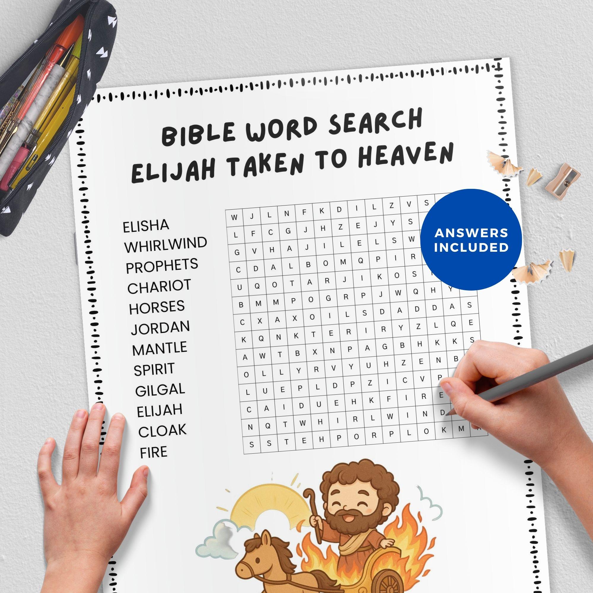 Elijah Taken to Heaven Word Search, Sunday School Christian Game ...
