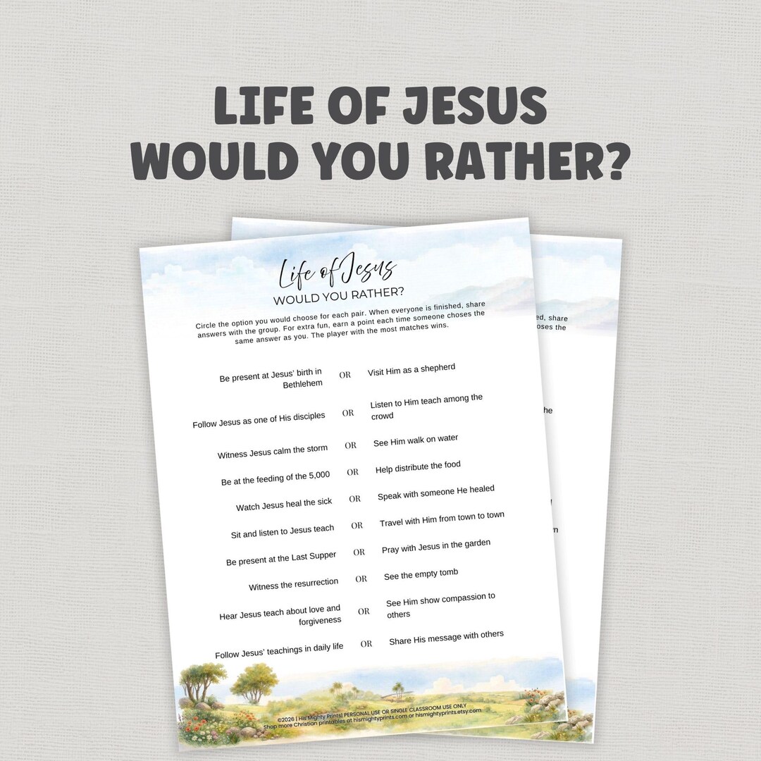 Life of Jesus Would You Rather Game Printable, Bible Activity for Kids ...