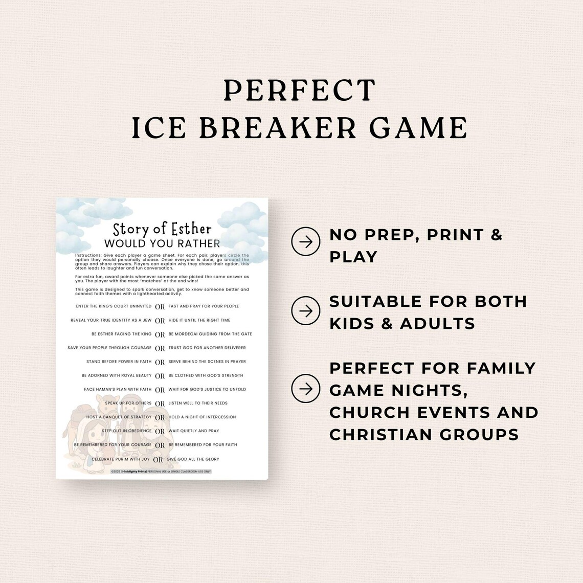 Would You Rather Game, Esther Bible Study Activity, Christian Worksheet ...