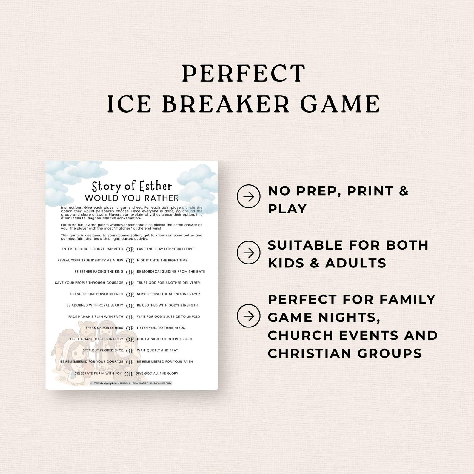 Would You Rather Game, Esther Bible Study Activity, Christian Worksheet ...